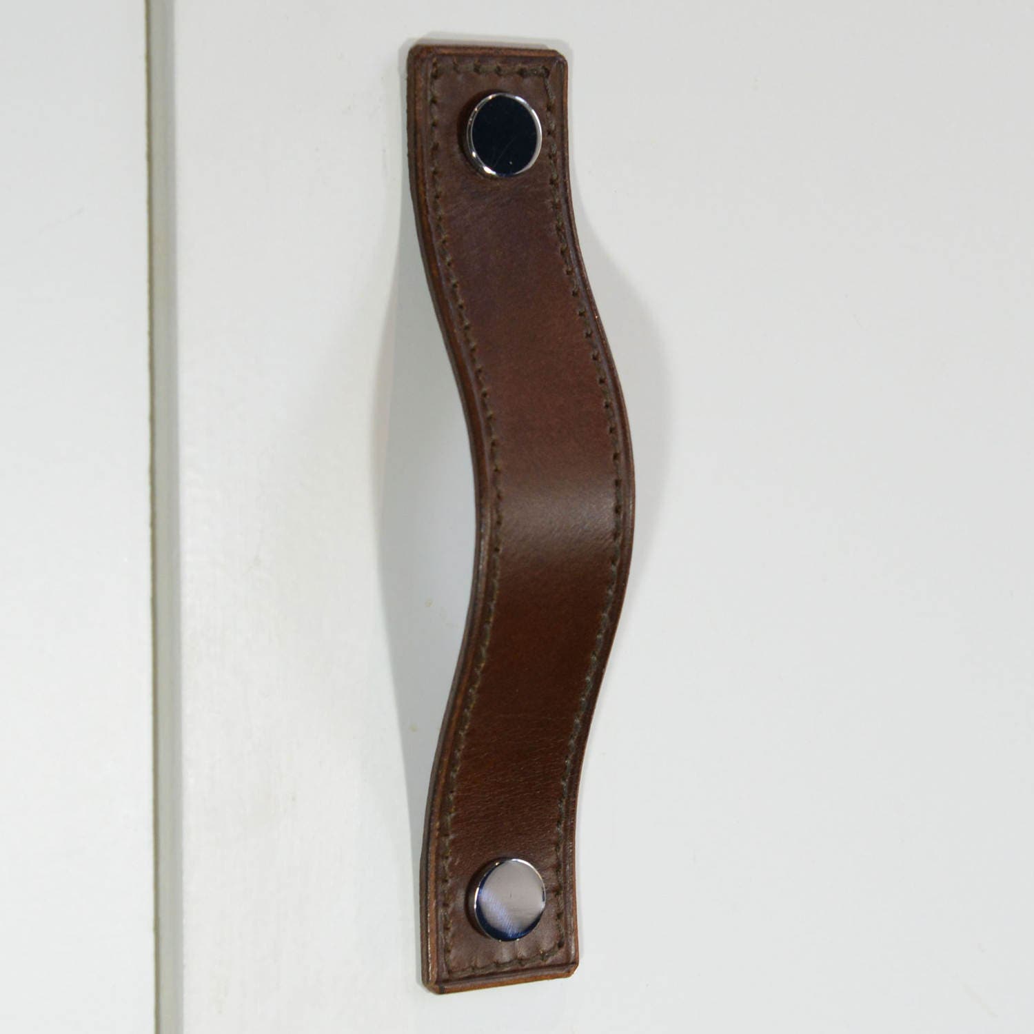 Alderney Stitched Brown Leather Door Pull - Etsy