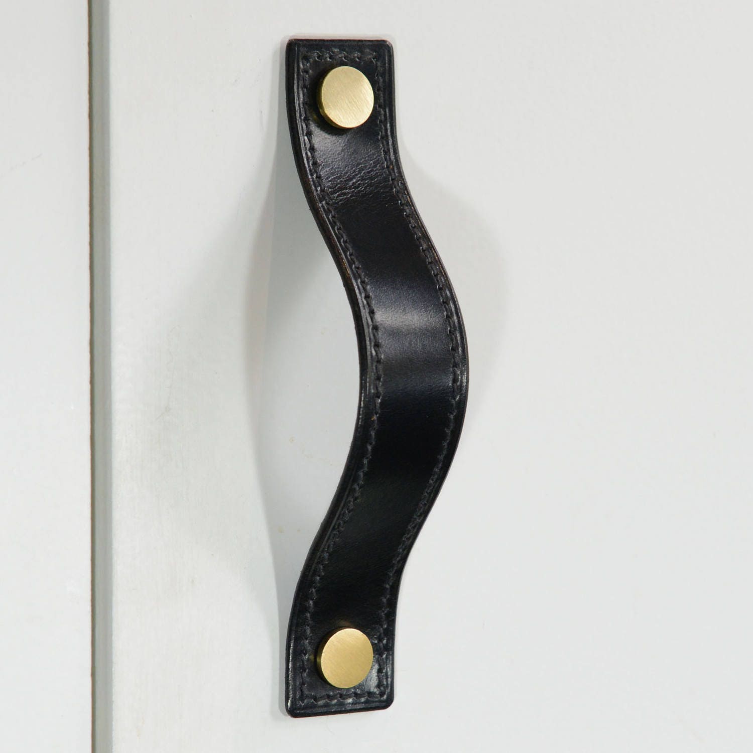 Alderney Stitched Black Leather Door Pull - Etsy