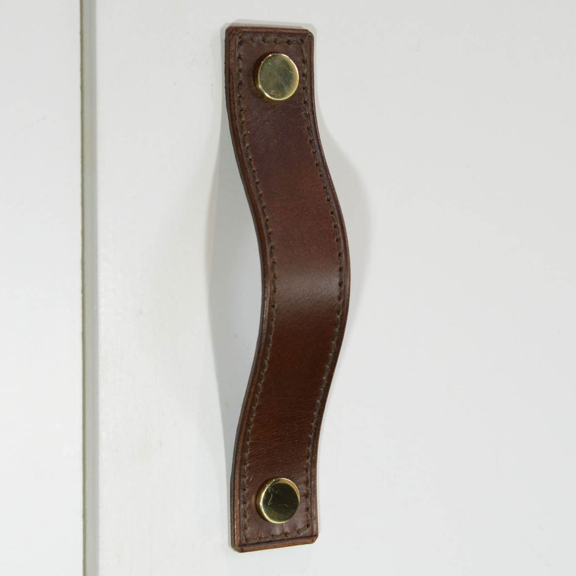 Alderney Stitched Brown Leather Door Pull - Etsy