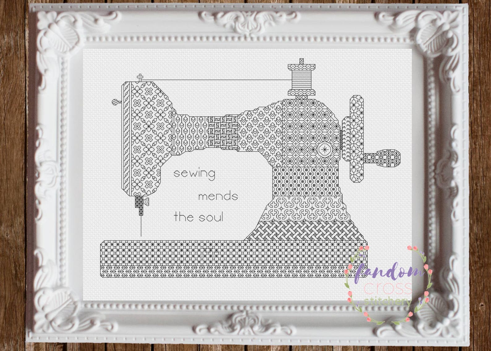 Vintage Sewing Machine Blackwork Cross Stitch Pattern Cross | Etsy UK