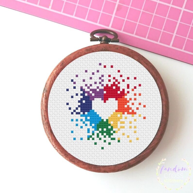 Mini Rainbow Heart Cross Stitch Kit DIY Craft Kit Counted - Etsy