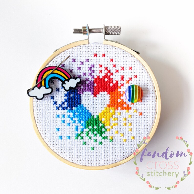 Mini Rainbow Heart Cross Stitch Kit, DIY Craft Kit, Counted Cross ...