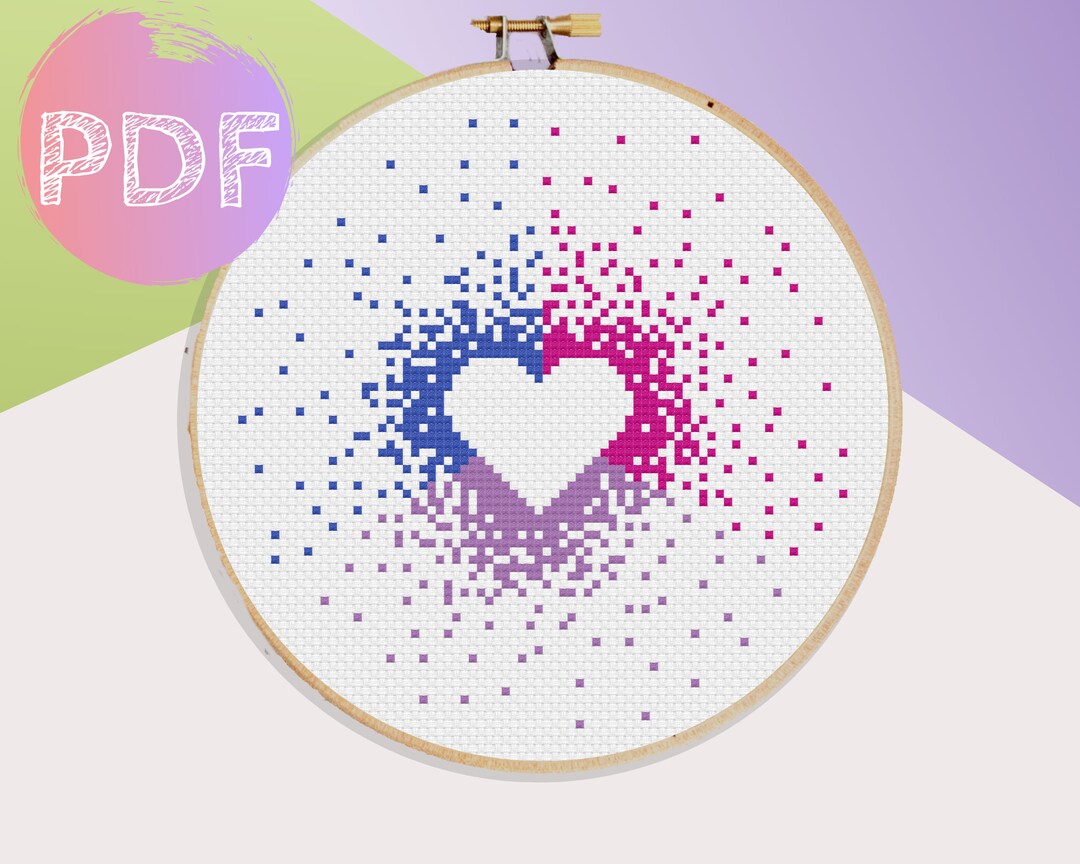 Bisexual Pride Heart Cross Stitch PDF Pattern Instant Digital Download ...