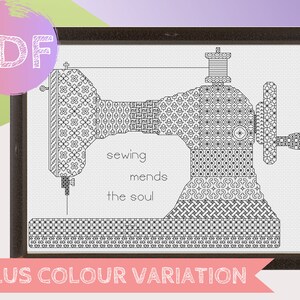 Vintage Sewing Machine Blackwork Cross Stitch Pattern | Cross Stitch ...
