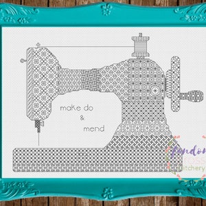 Vintage Sewing Machine Blackwork Cross Stitch Pattern | Cross Stitch ...