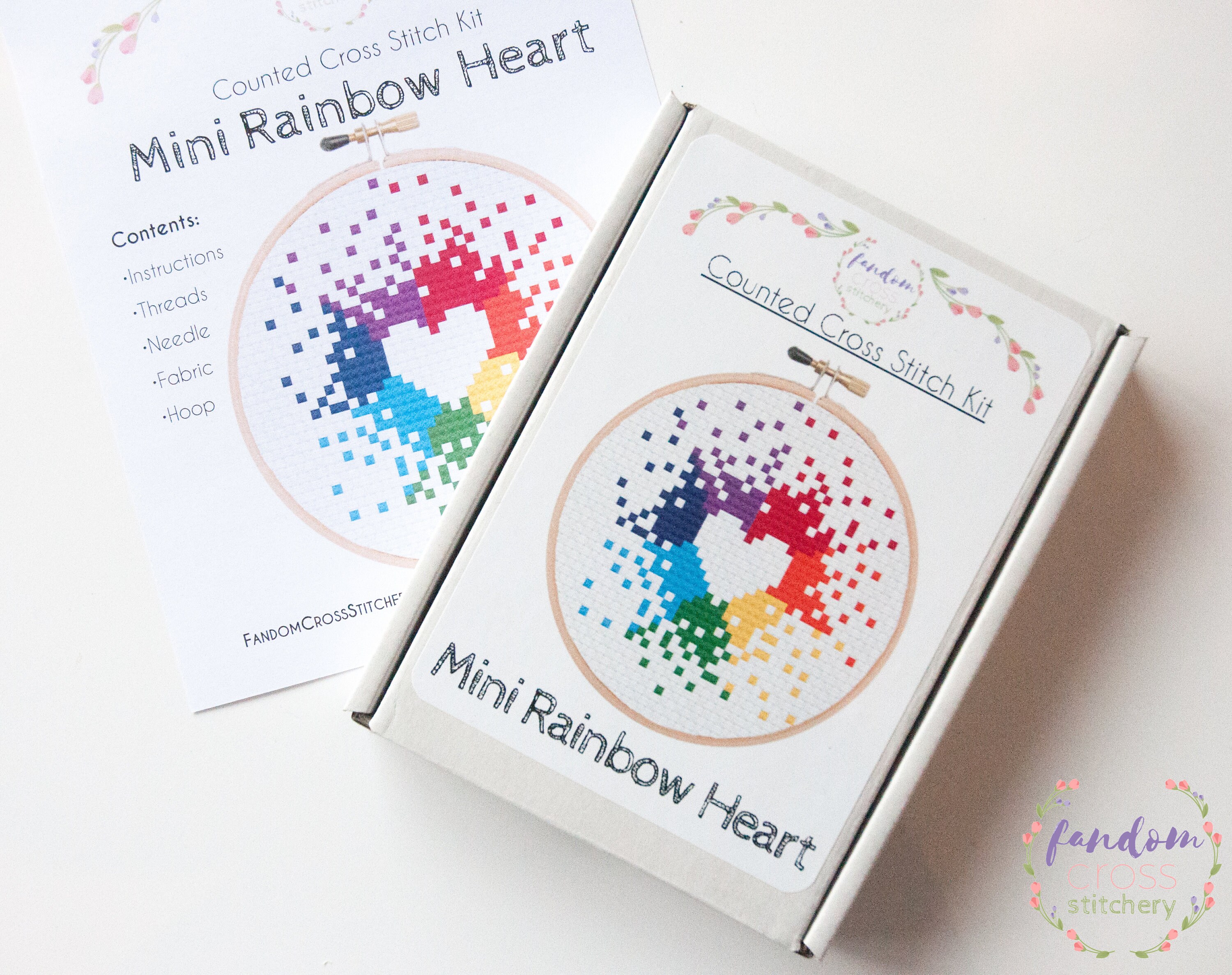 Mini Rainbow Heart Cross Stitch Kit, DIY Craft Kit, Counted Cross ...