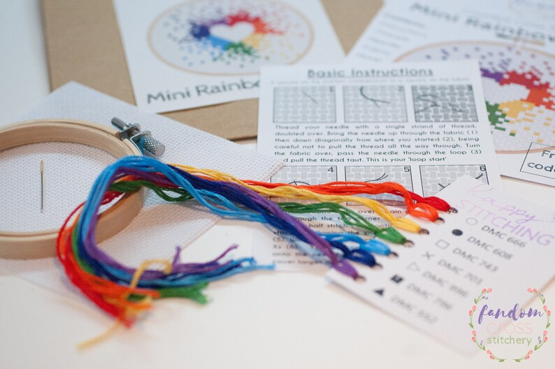 Mini Rainbow Heart Cross Stitch Kit DIY Craft Kit Counted - Etsy