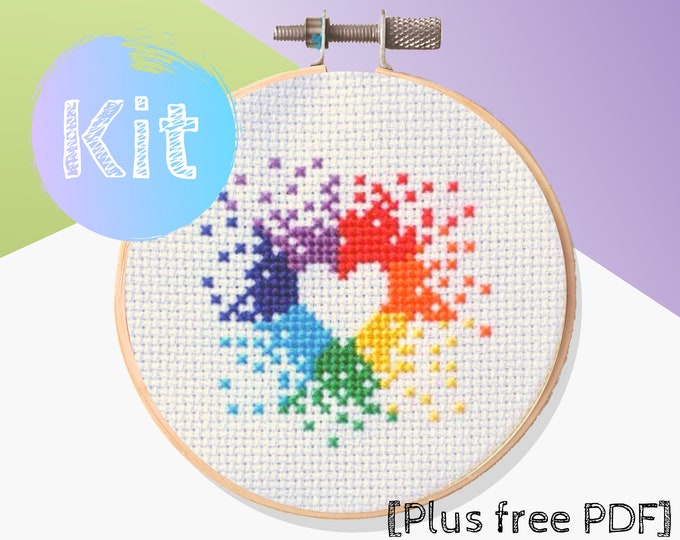 Mini Rainbow Heart Cross Stitch Kit DIY Craft Kit Counted | Etsy
