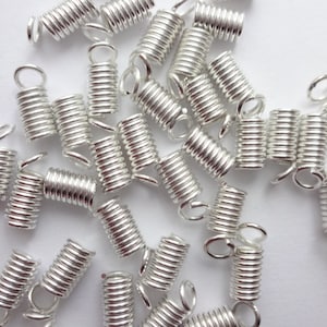 100 Pcs, Spring Coil Beads, Cord End Beads, Crimp Coils, Bright Silver ...