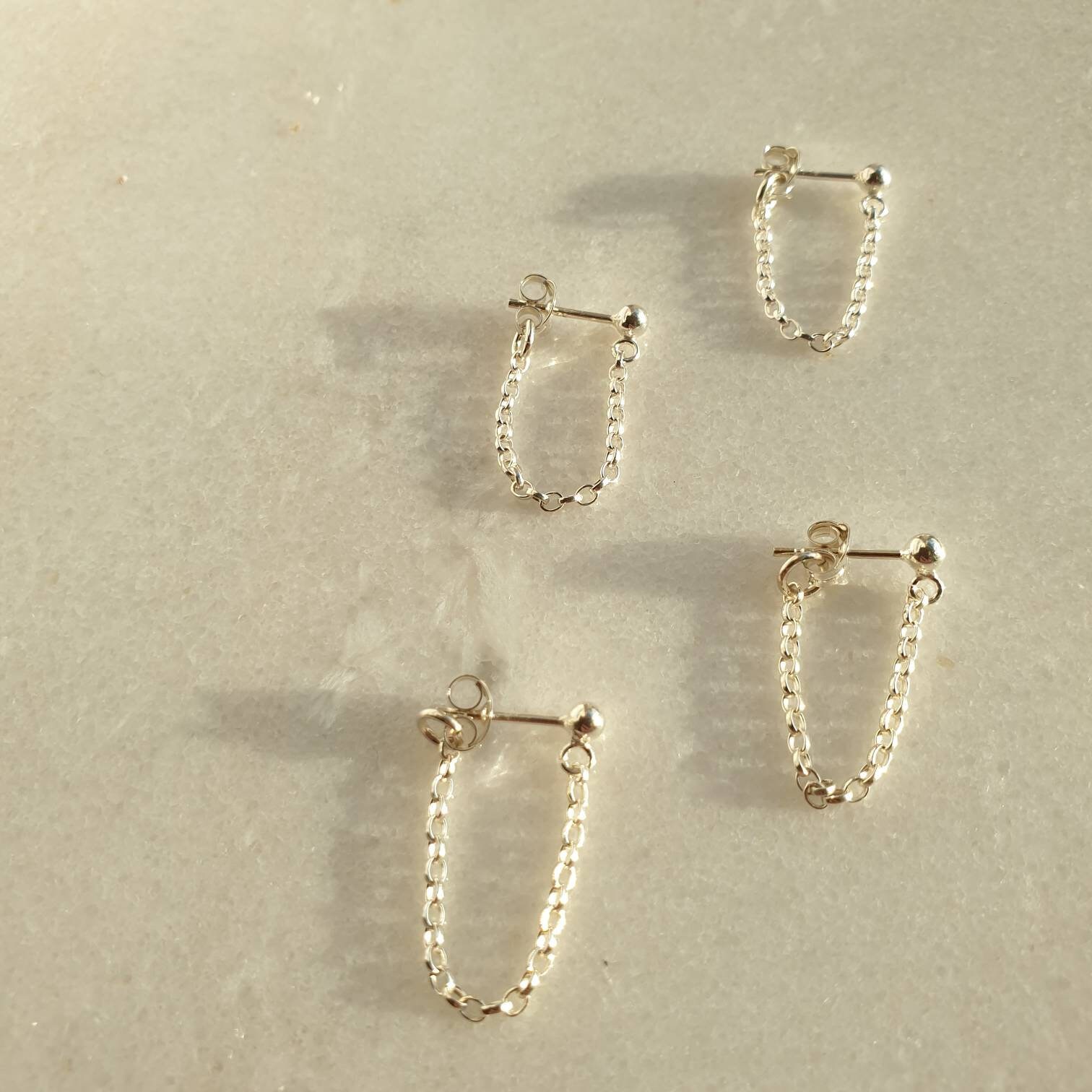 BALL CHAIN WRAP Silver Earring Studs Chain Earrings - Etsy UK