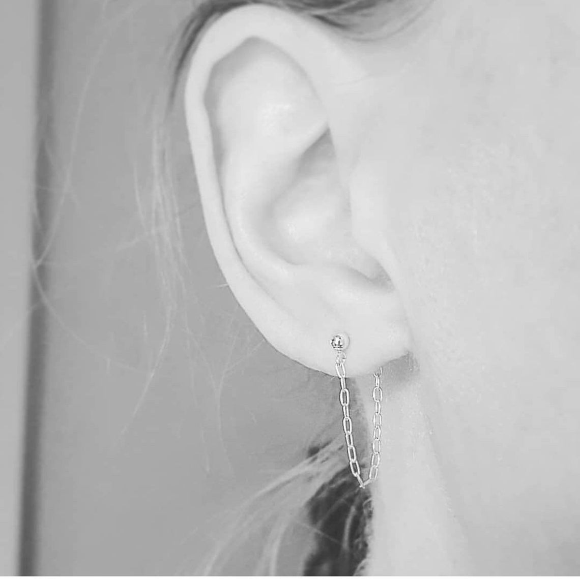 BALL CHAIN WRAP Silver Earring Studs Chain Earrings - Etsy UK