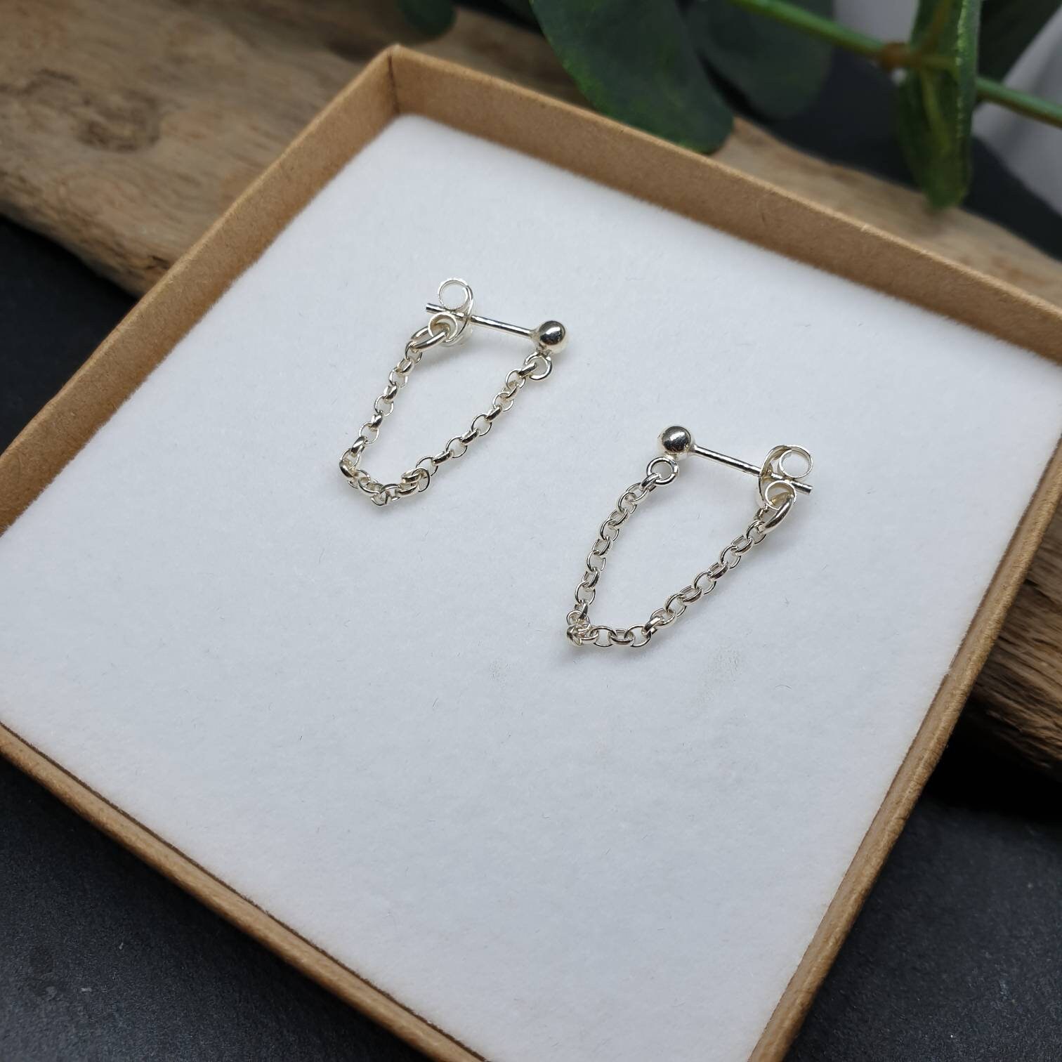 BALL CHAIN WRAP Silver Earring Studs Chain Earrings - Etsy UK
