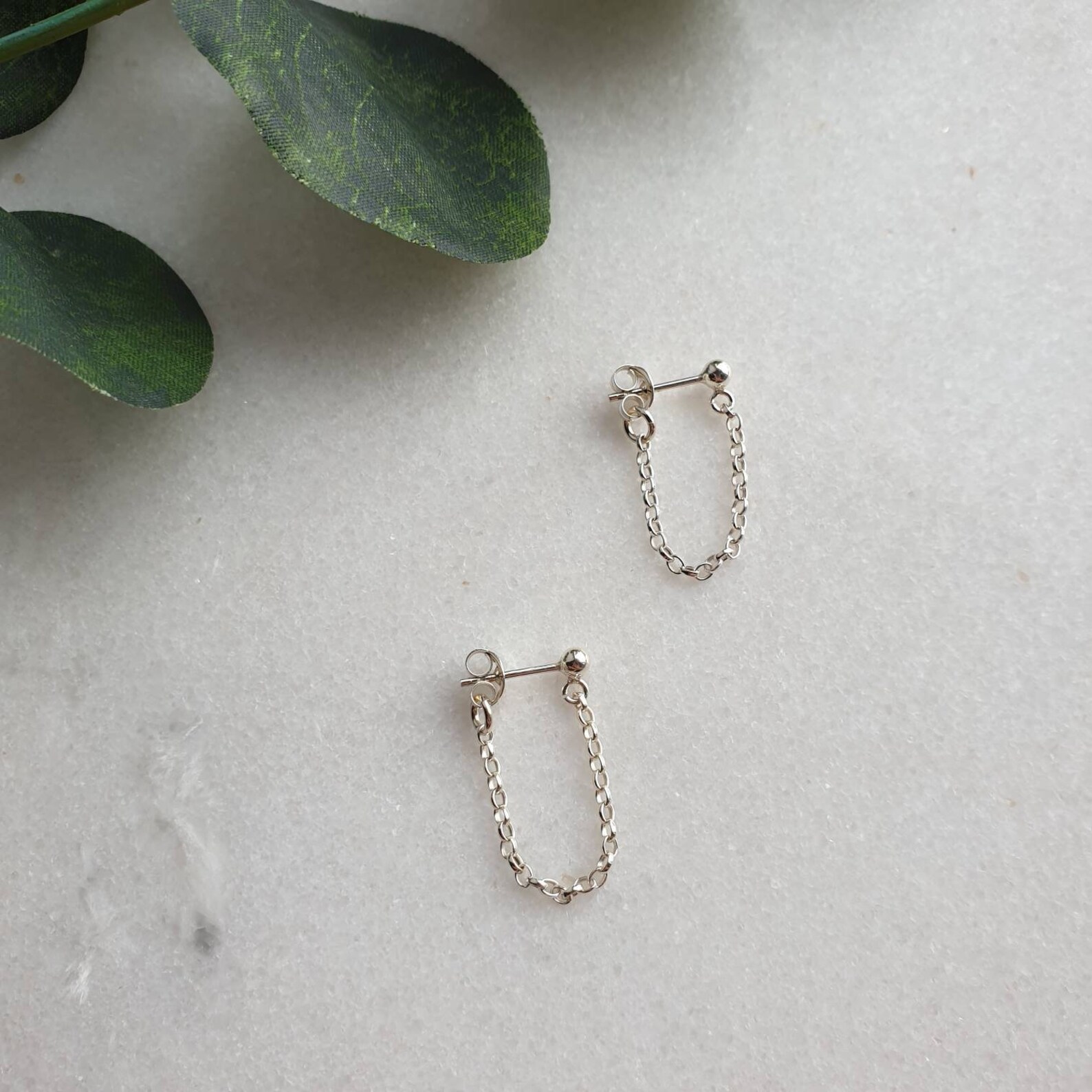 BALL CHAIN WRAP Silver Earring Studs Chain Earrings - Etsy UK