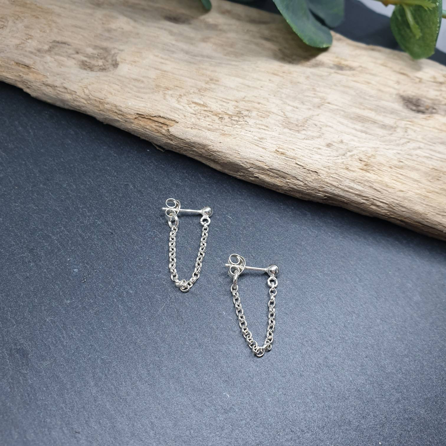 BALL CHAIN WRAP Silver Earring Studs Chain Earrings - Etsy UK