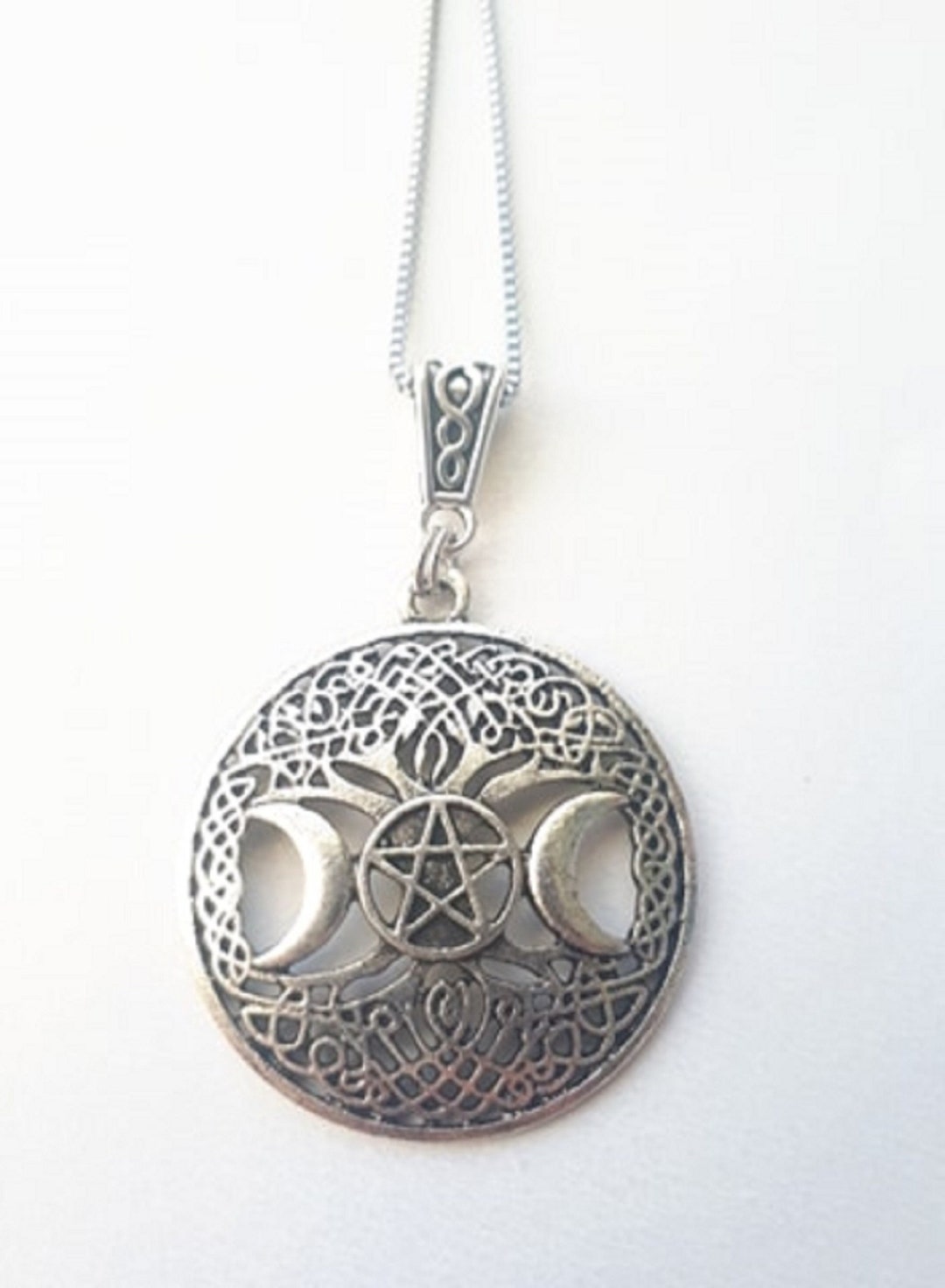 Triple Moon Goddess Pentacle Tree of Life Necklace Wiccan Pagan Celtic ...