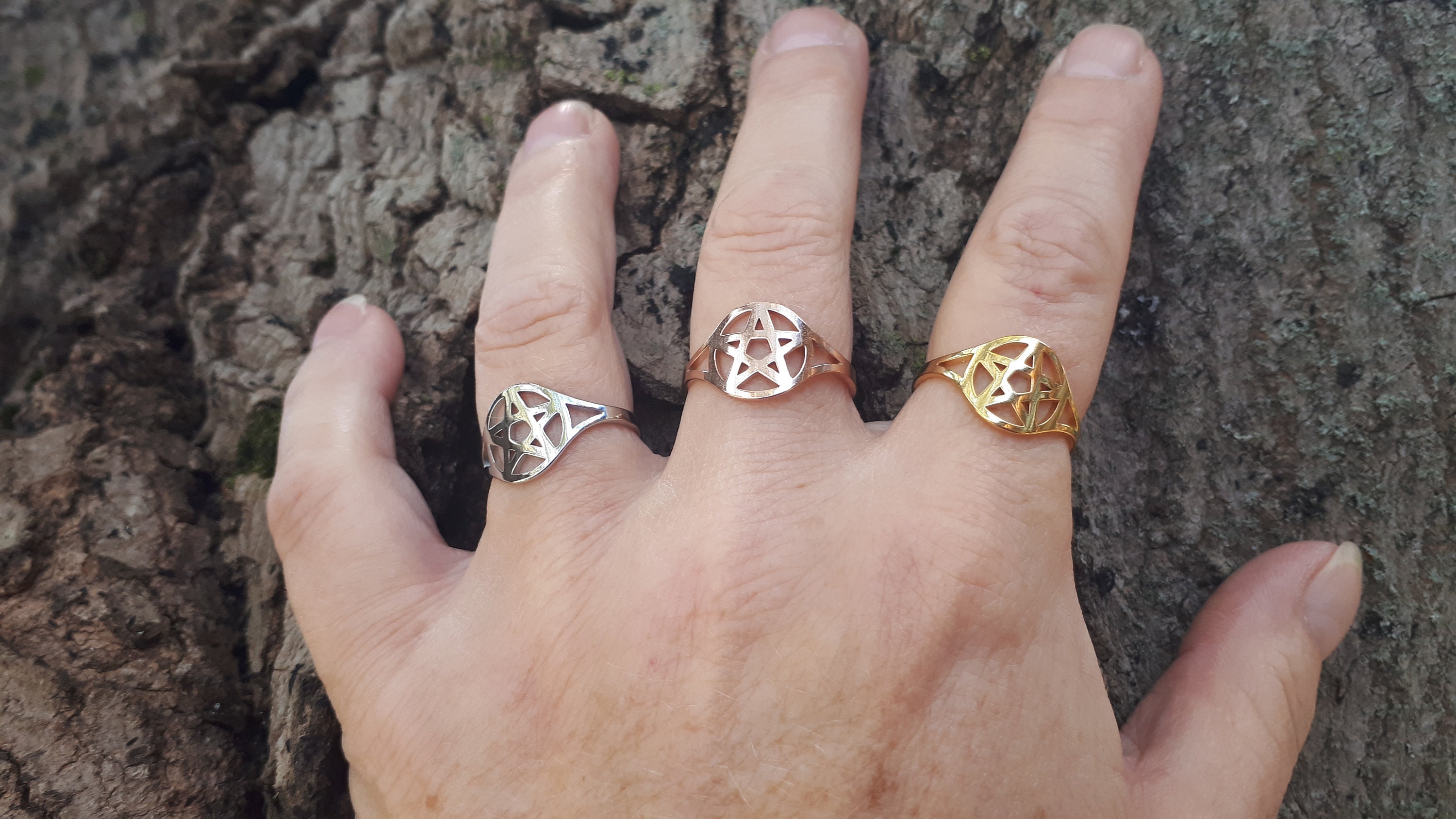 Pentacle Ring Stainless Steel - Wiccan, Pagan, Witchy - Silver, Gold ...