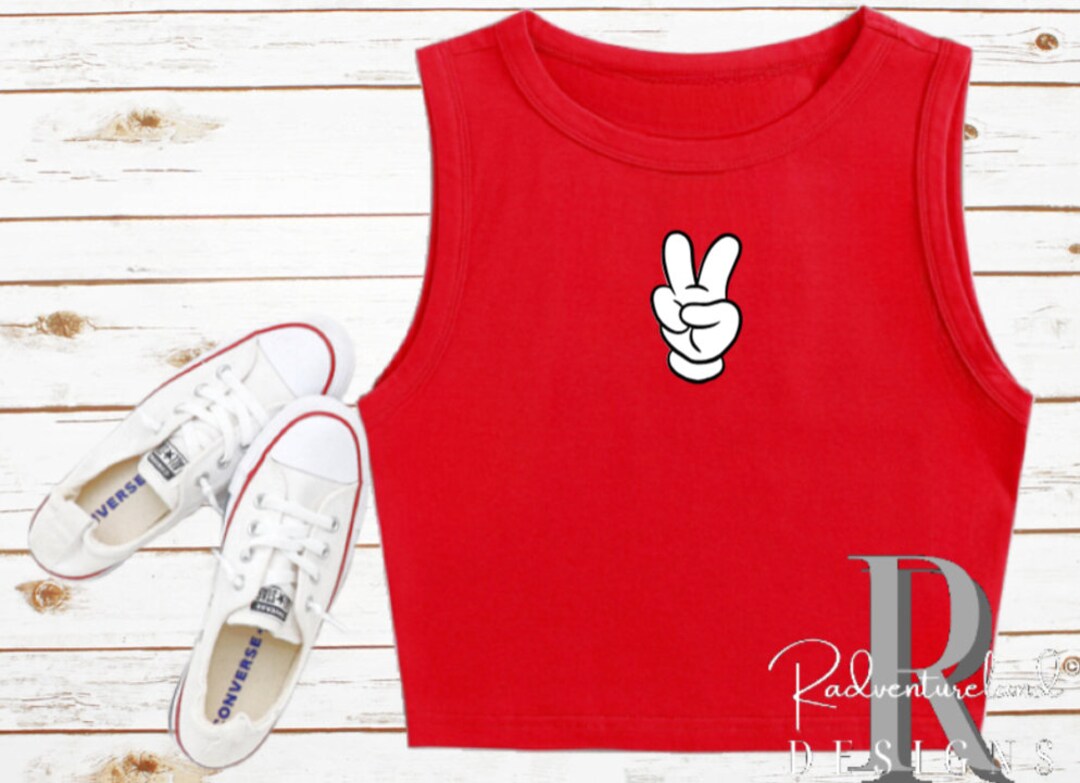 Mickey Mouse Peace Sign Hands Crop Tank DLR DCA WDW Magic Kingdom ...