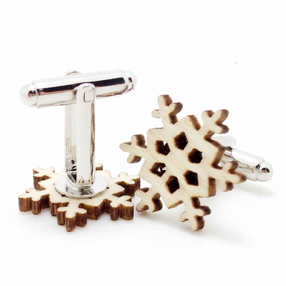 Snowflake Cufflinks.holiday Cuff Links Wood Cufflinksgift - Etsy