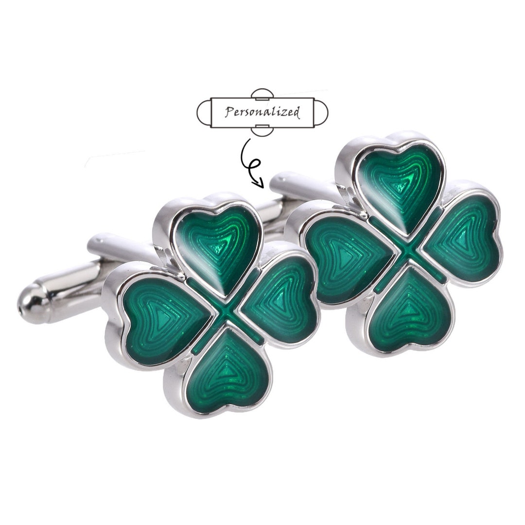 Four-leaf Clover Cufflinks | Personalized Engraving | Handmade Men's ...