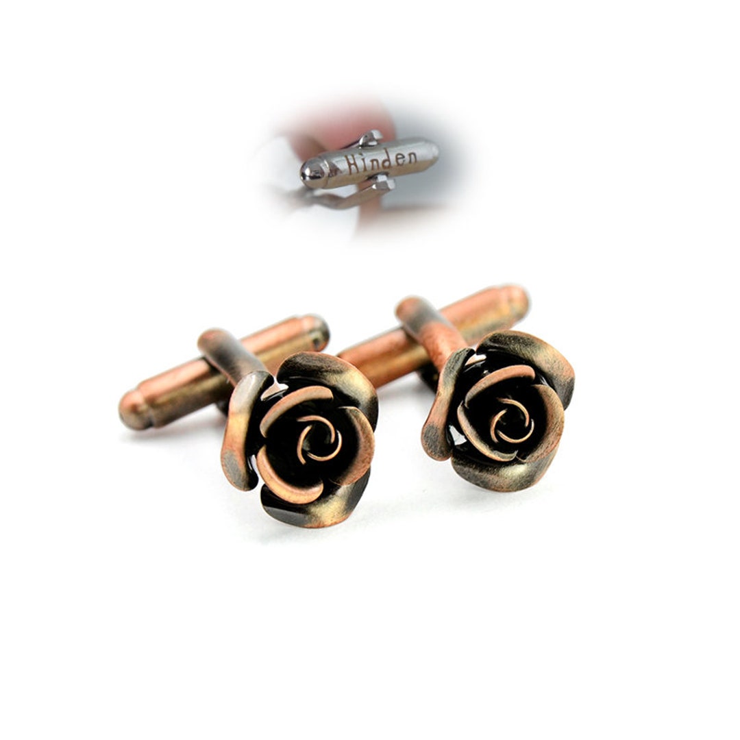 Personalized Vintage Cufflinks. Vintage Rose Bronze Petal Cufflinks ...