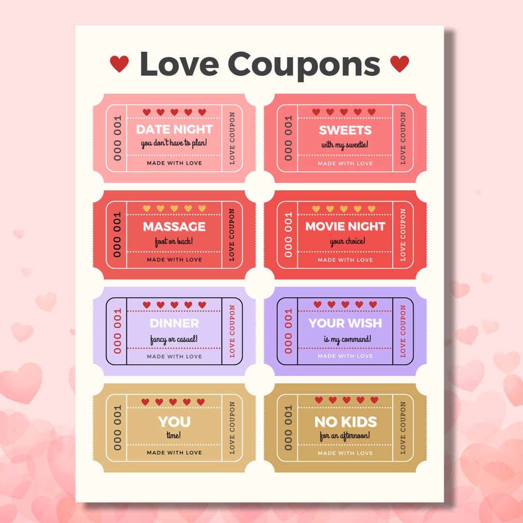Editable Love Coupons Printable, Valentine's Love Coupons, Valentine's ...