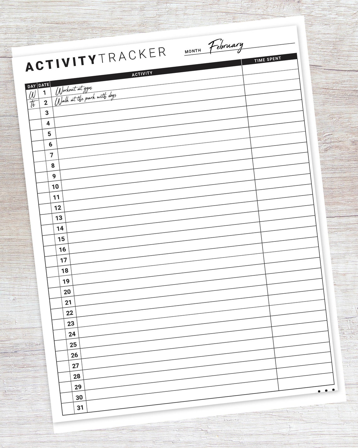 Activity Tracker Printable PDF, Keep Track of Activities, Track ...