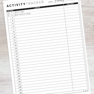 Activity Tracker Printable PDF to Keep Track of Activities in a Daily ...