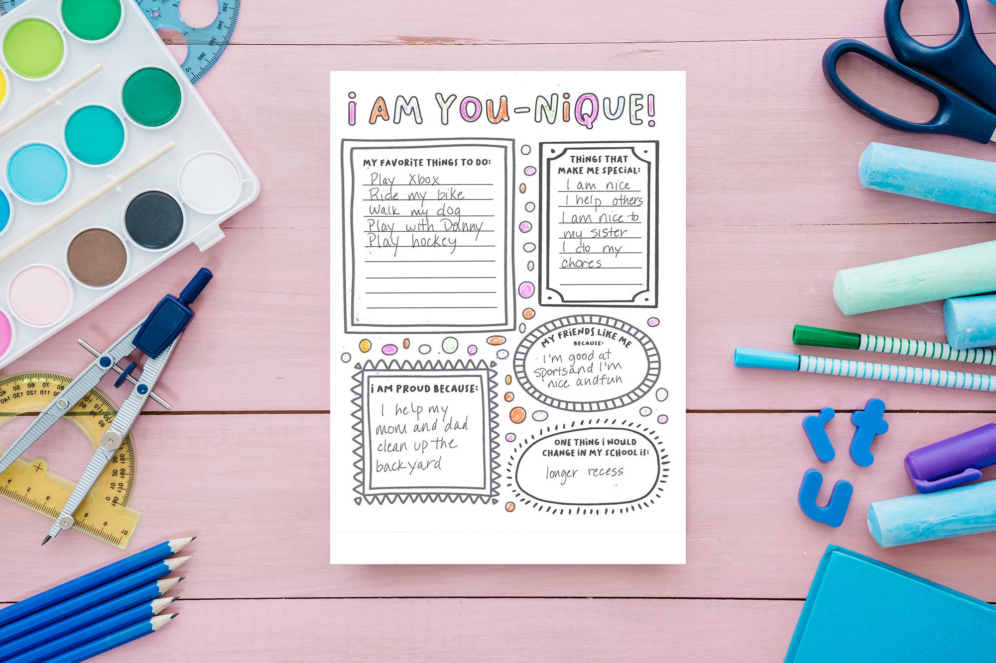 I Am You-nique! Printable, I Am Unique, About Me, Kids Worksheet, Kids ...