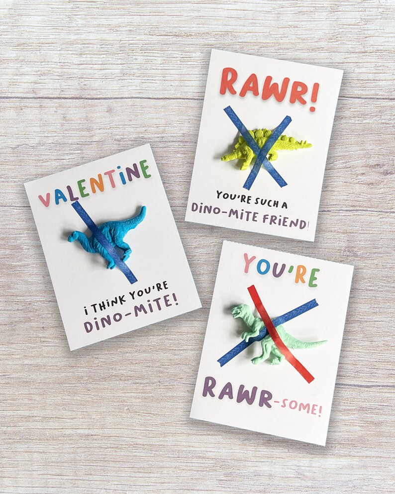 Valentine's Day Dino Cards, Printable Valentine Cards, Non-candy ...