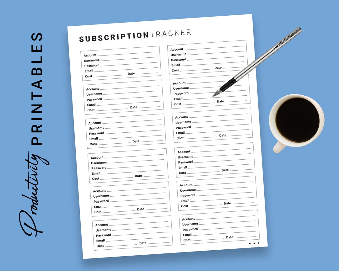 Subscription Tracker Printable PDF, Productivity Printable, Track ...