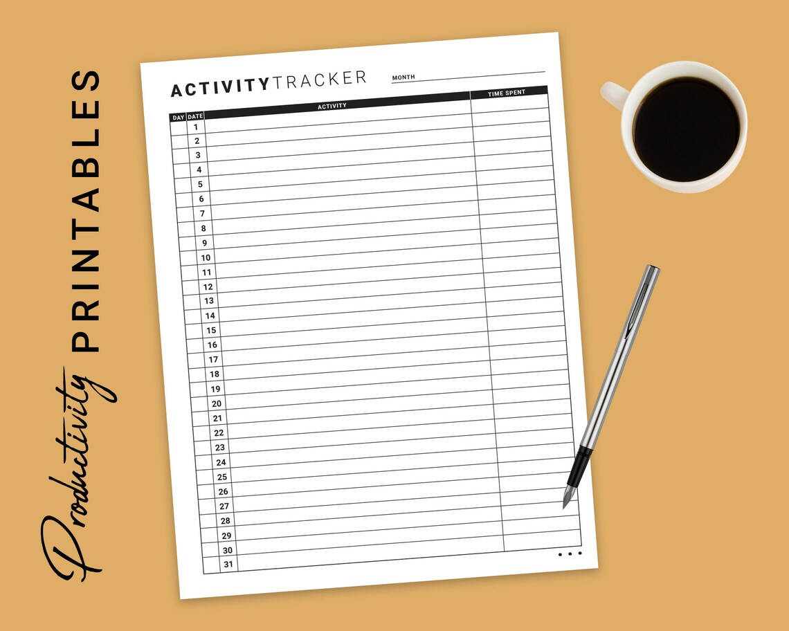 Activity Tracker Printable PDF, Keep Track of Activities, Track ...