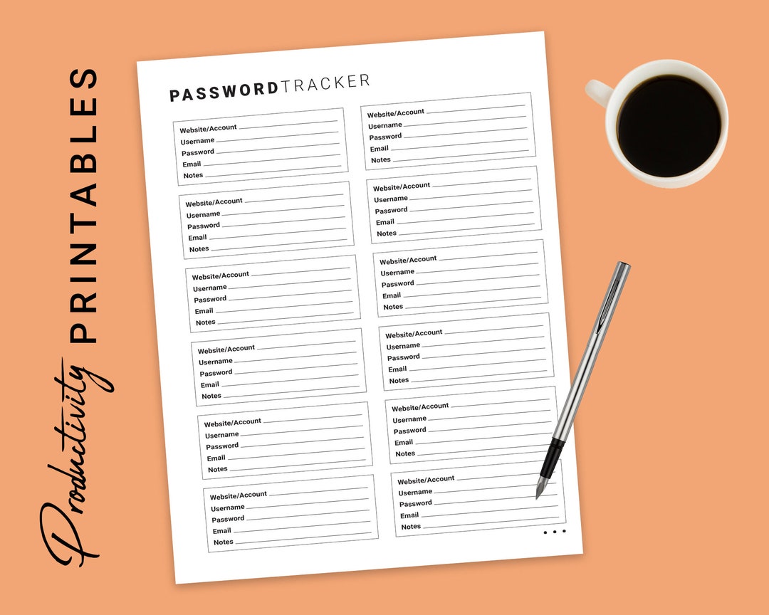 Password Tracker Printable PDF, Productivity, Printable, Happy Planner ...
