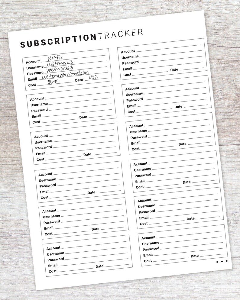 Subscription Tracker Printable PDF, Productivity Printable, Track ...