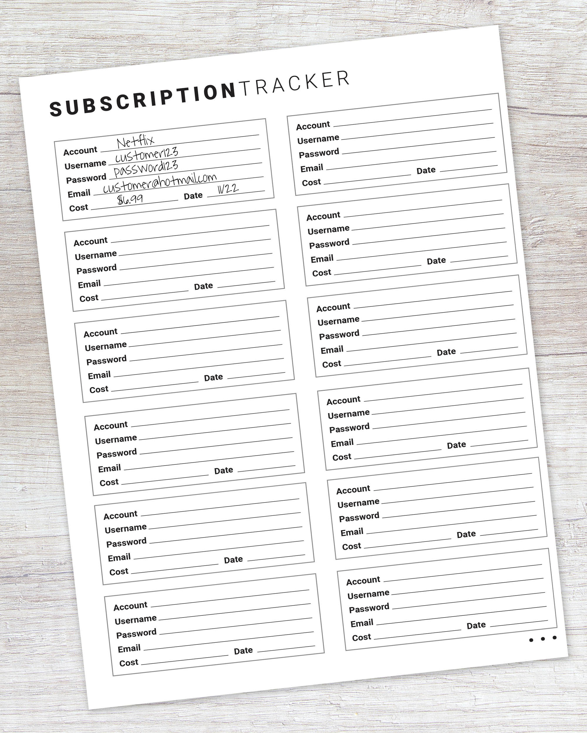 Subscription Tracker Printable PDF, Productivity Printable, Track ...