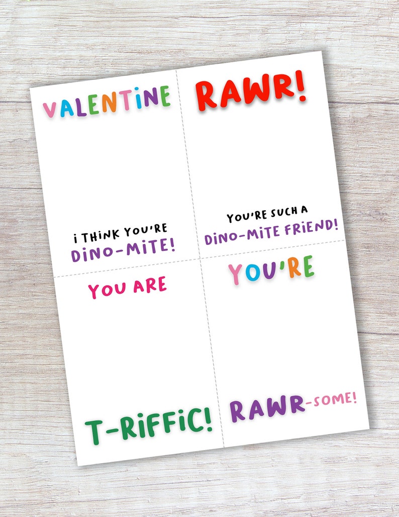 Valentine's Day Dino Cards, Printable Valentine Cards, Non-candy ...