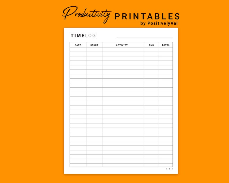 Time Log Printable PDF Productivity Printable Happy - Etsy
