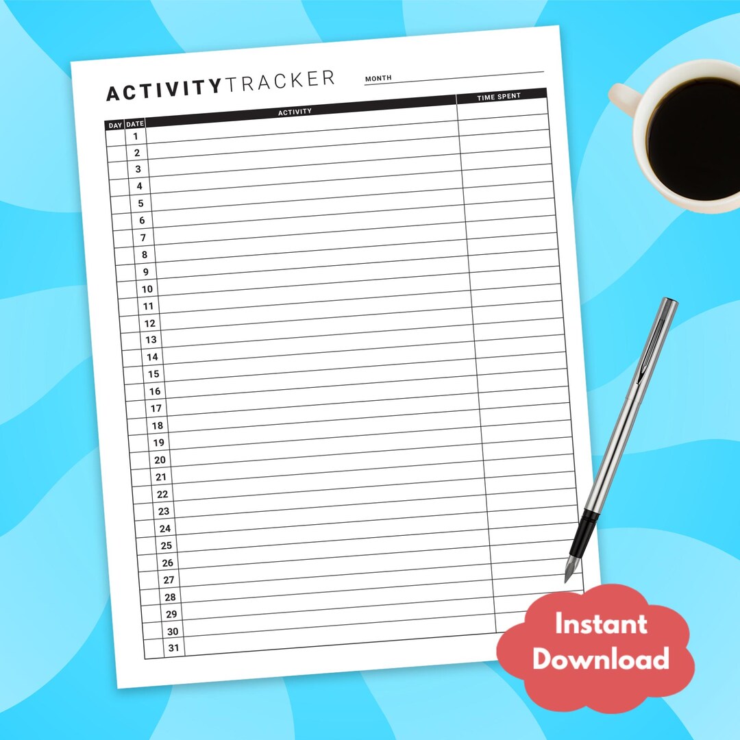 Activity Tracker Printable PDF, Keep Track of Activities, Track ...