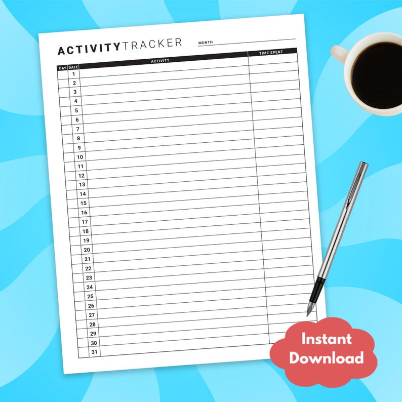 Activity Tracker Printable PDF, Keep Track of Activities, Track ...