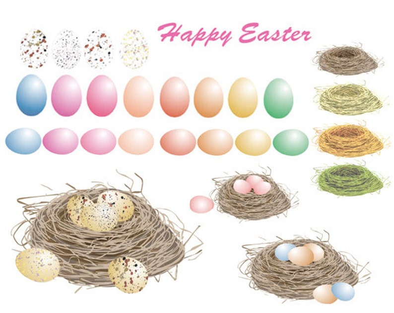 Easter Clip Art, Easter Eggs, Bird's Nests Floral Digital Clipart, Huge ...