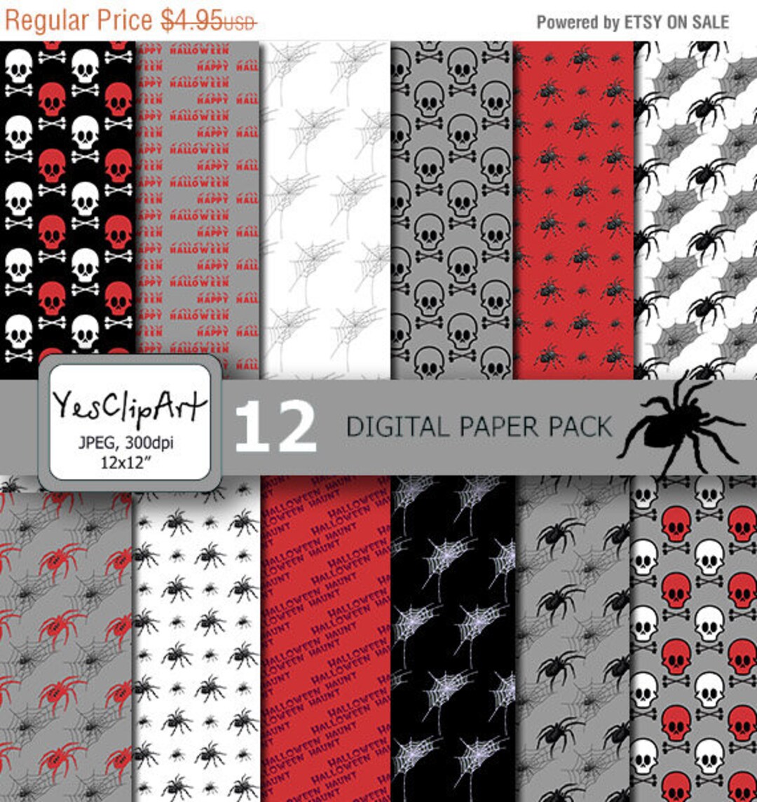 Halloween Clip Art Spider, Net. Skull Digital Paper - Etsy