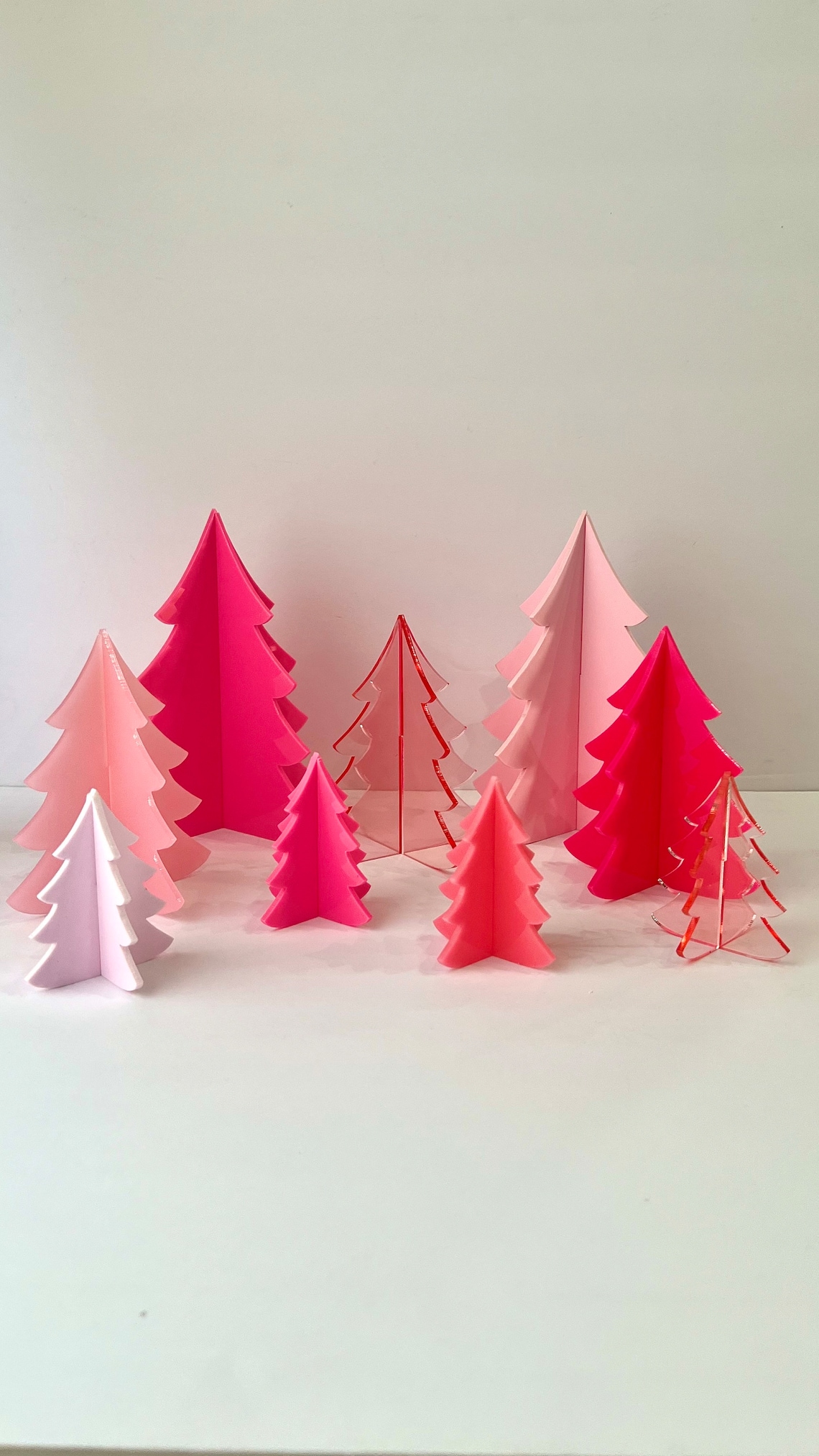 Pack of 9 Acrylic Trees | 3D Standing Tree Decorations | Modern Trees ...