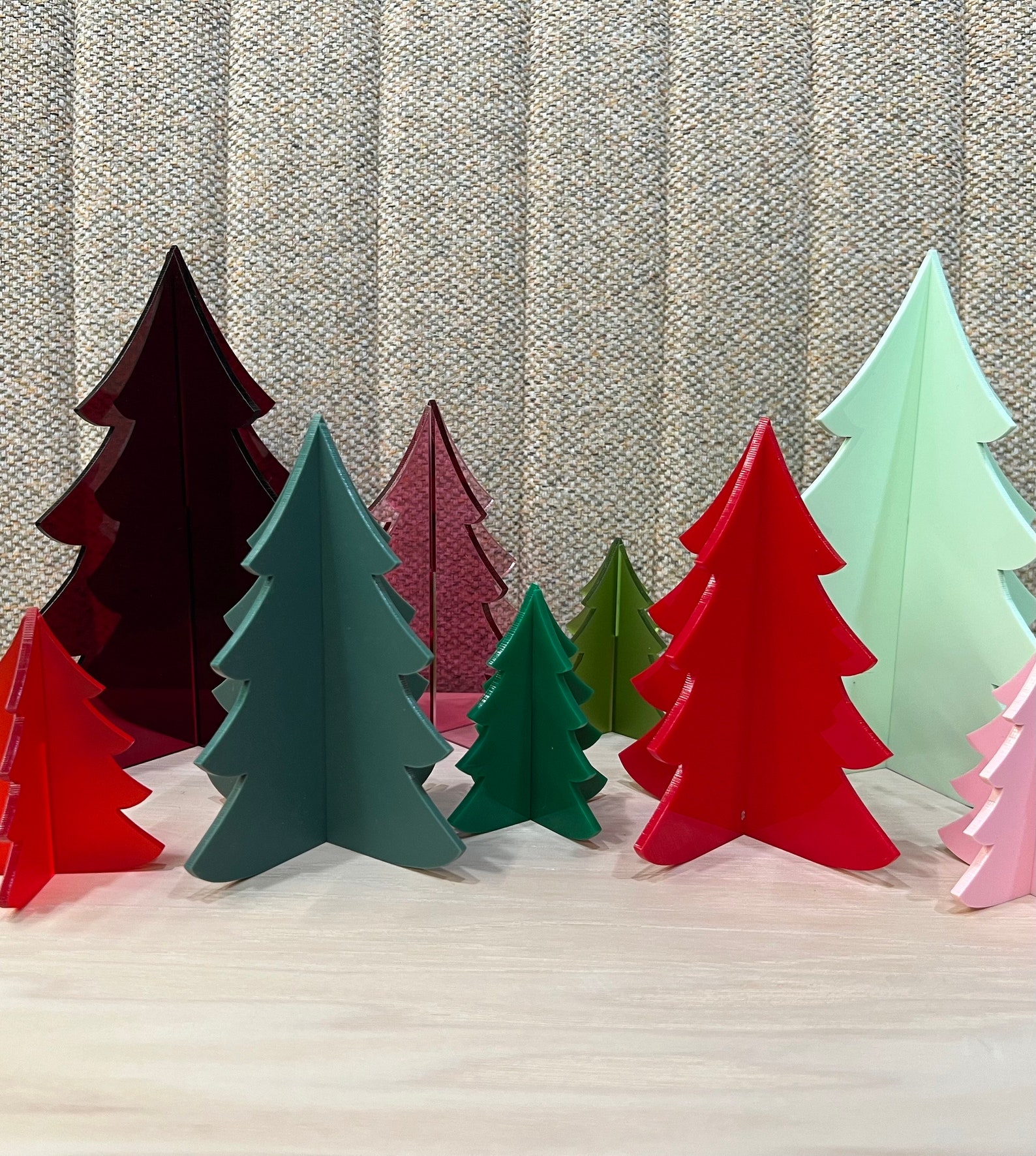Pack of 9 Acrylic Trees | 3D Standing Tree Decorations | Modern Trees ...
