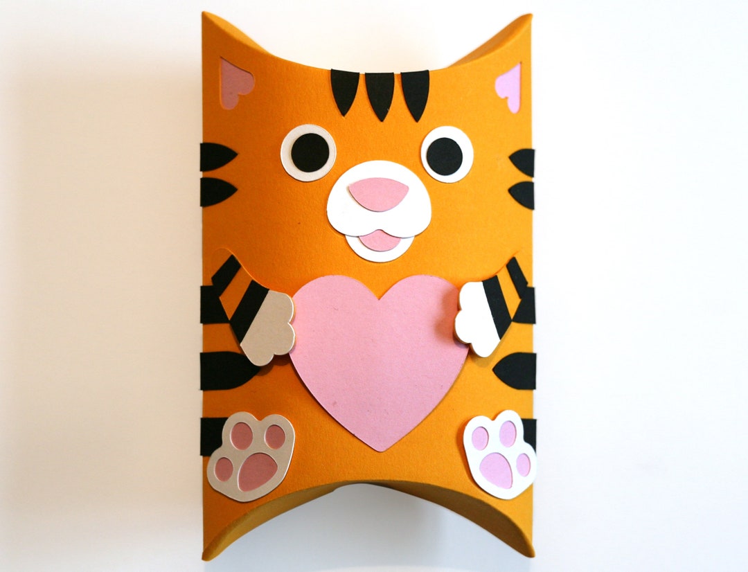 Cute Tiger Gift Box SVG for Cricut, Jungle Theme Party Favor Pillow Box ...