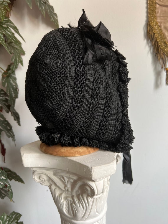 Antique BLACK AMISH MENNONITE Mourning BONNET - Gem