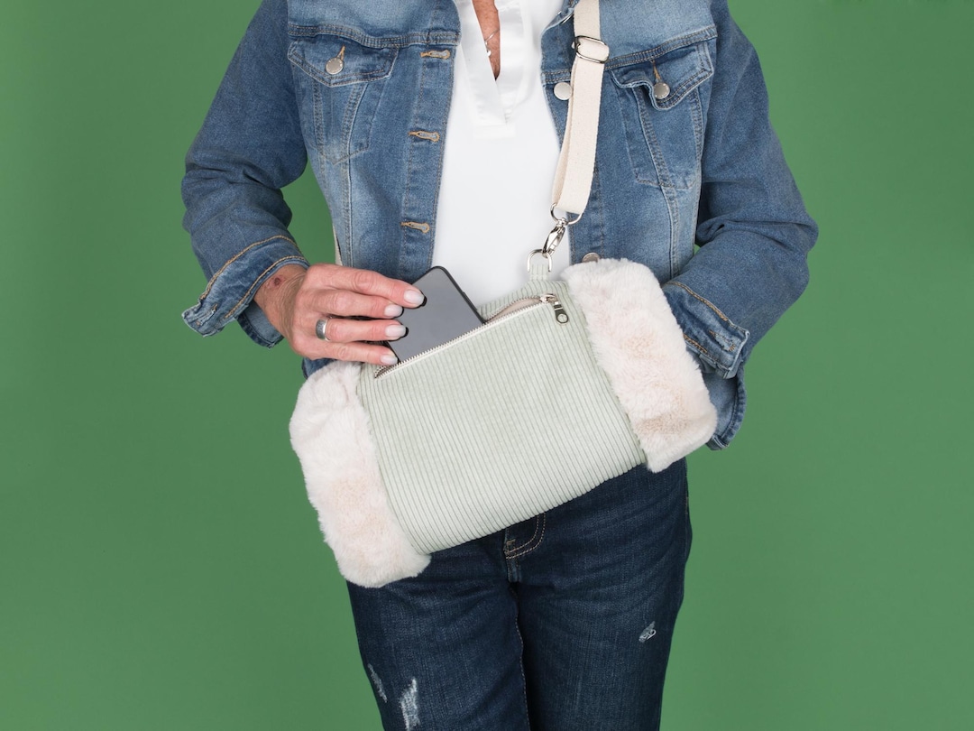 Corduroy and Faux Fur Hand Muff in Mint – Cozy Hand Warmer With ...