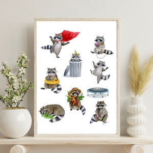 Rambunctious Raccoons Watercolor Print, Trash Panda Wall Art, Animal ...