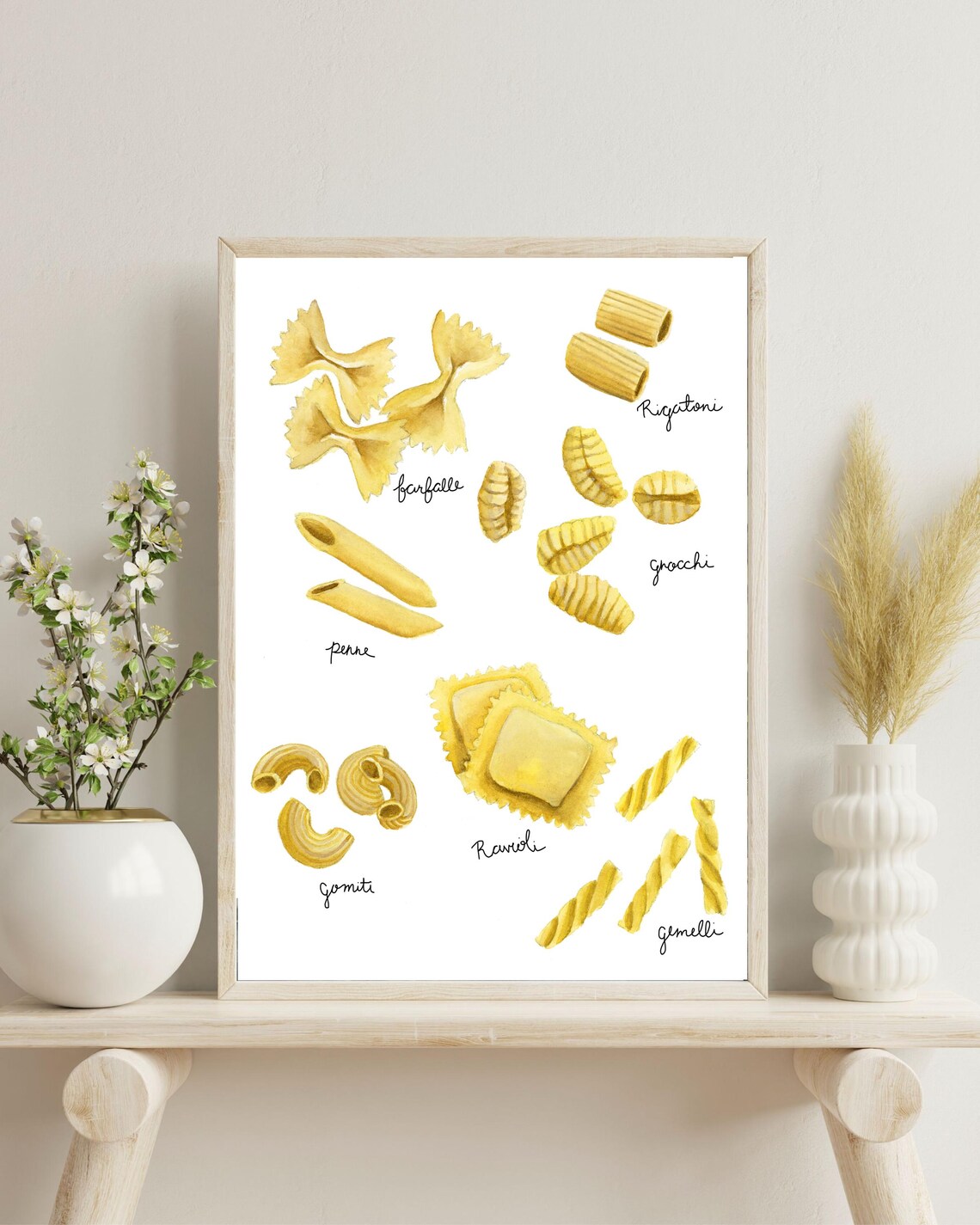 Pasta Illustration Print, Watercolor Painting, Kitchen Wall Art ...