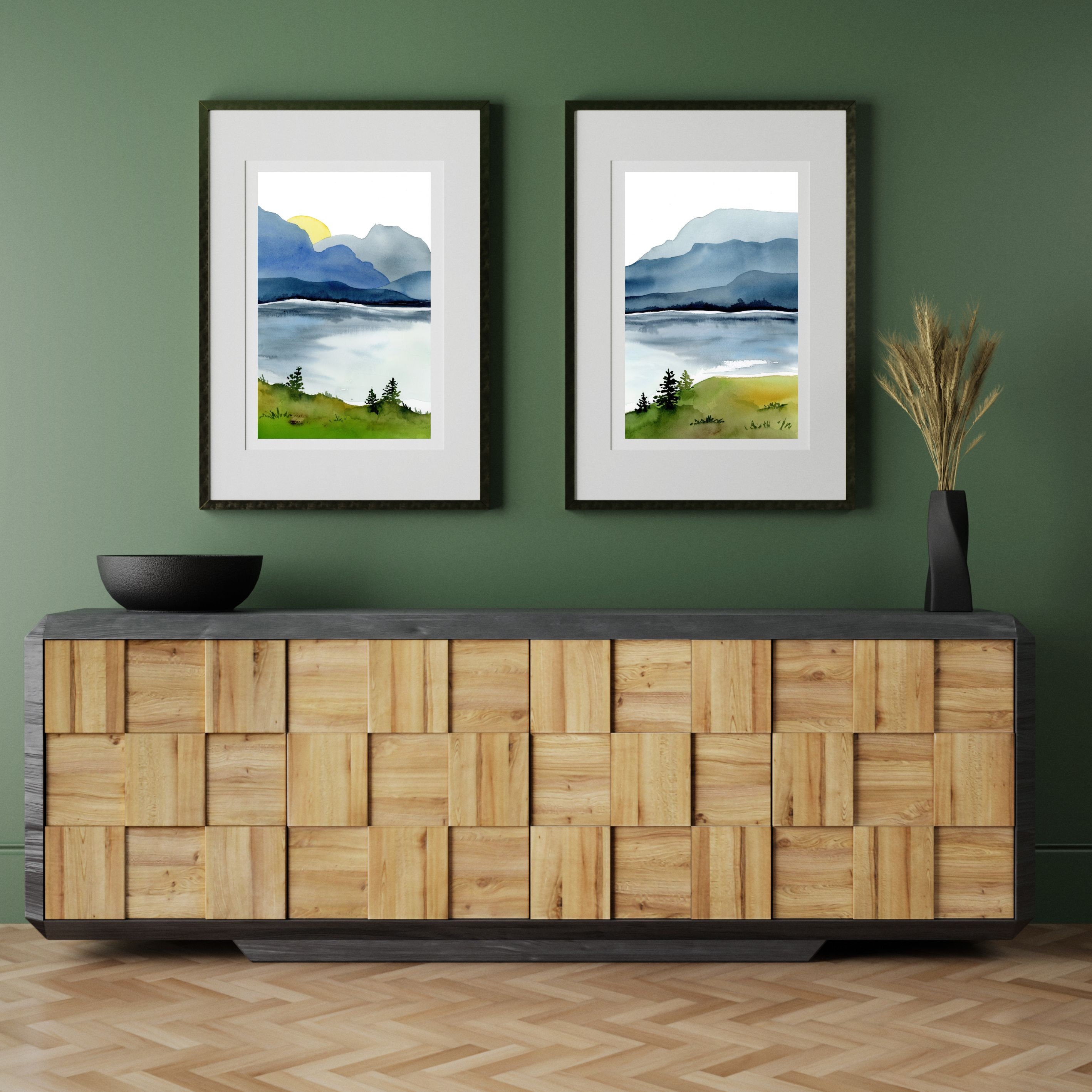 Watercolor Mountain Landscape Prints, Nature Wall Art, Set of 2 - Etsy