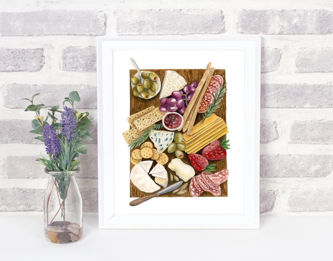 Charcuterie Board Illustration, Watercolor Painting, Kitchen Decor - Etsy