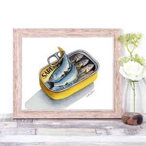 Tinned Fish Watercolor Print, Sardine Can Print, Food Illustration - Etsy